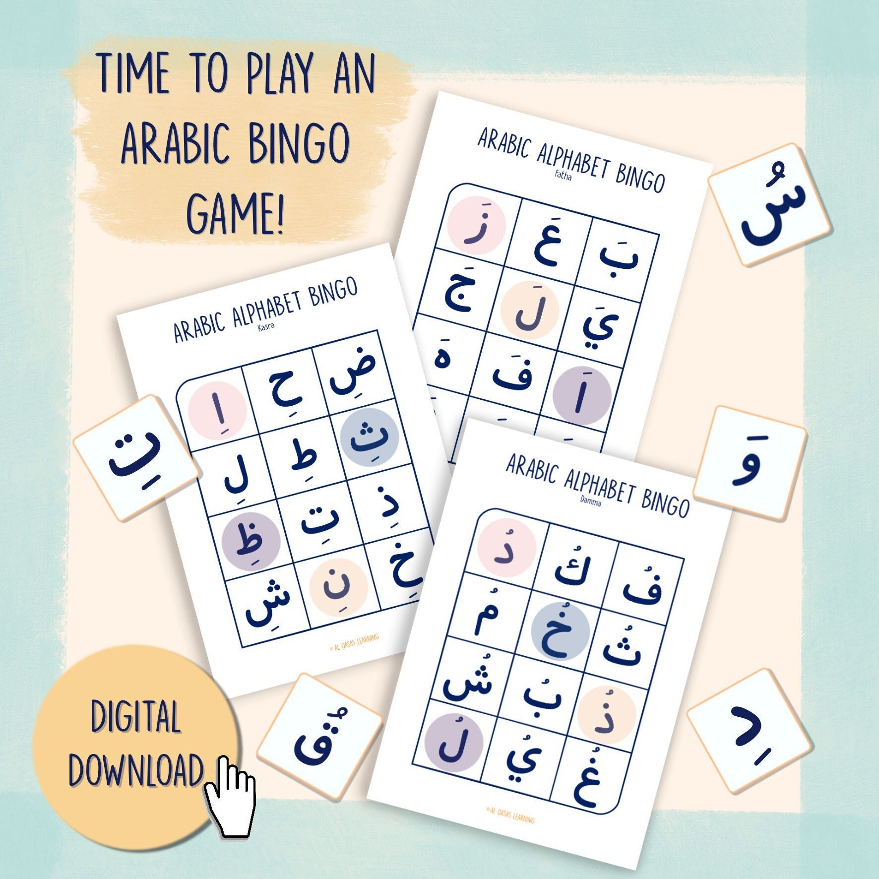 Arabic Letters Bingo Game for Children to Help Learn the Arabic Short ...