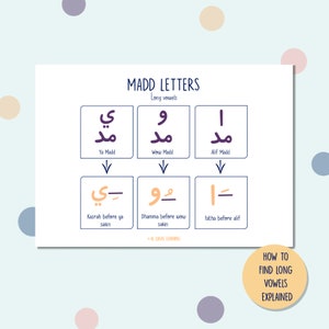 Arabic Letters Worksheet Teaching Your Little One Long Vowels - Etsy