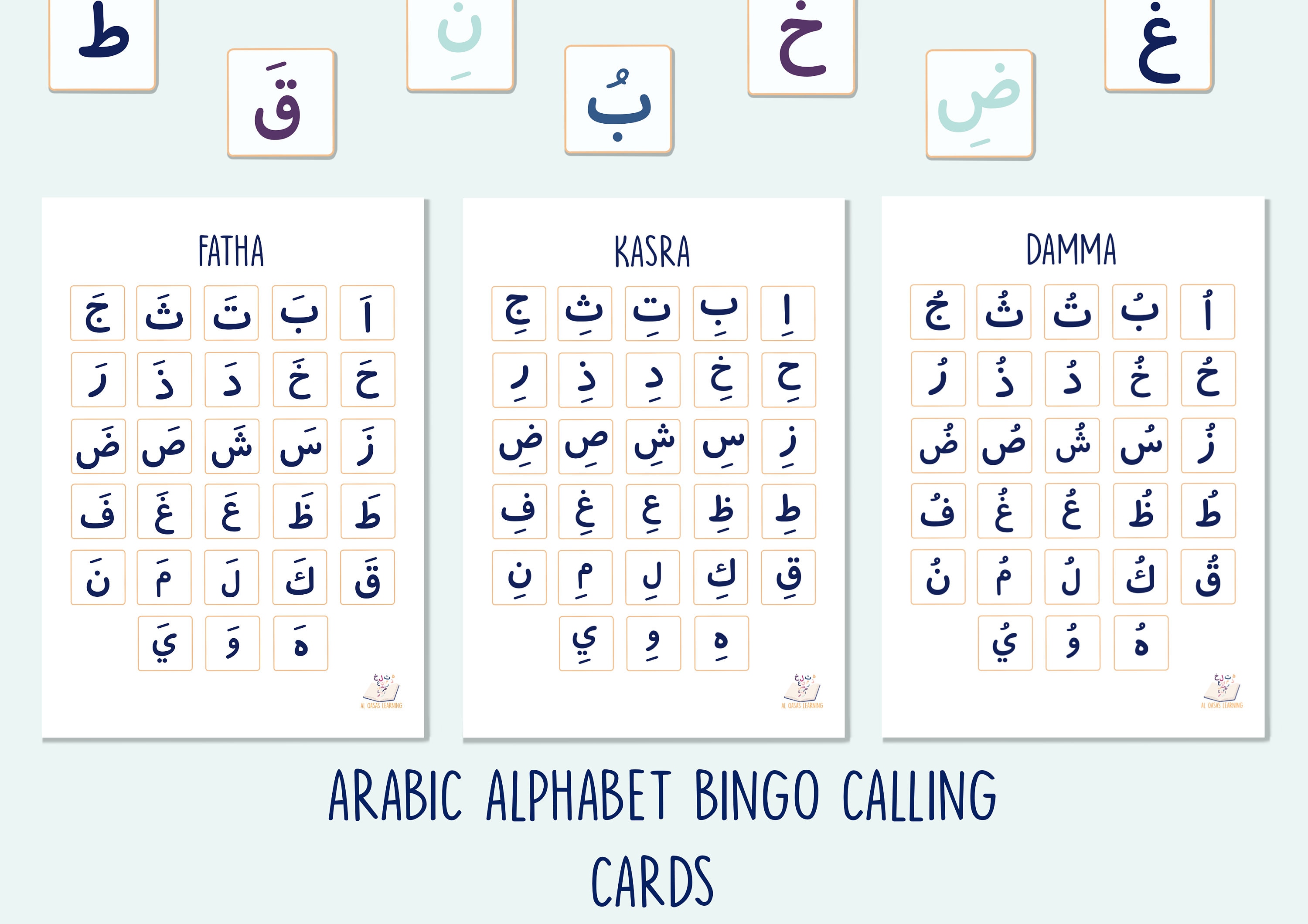 Arabic Letters Bingo Game for Children to Help Learn the Arabic Short ...