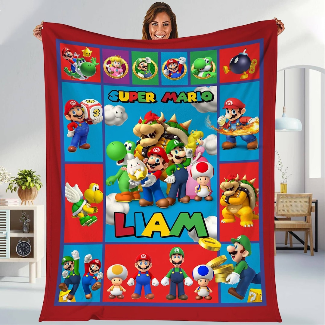Persionalized Super Mario Fleece Blanket, Super Mario Blanket, Mario ...