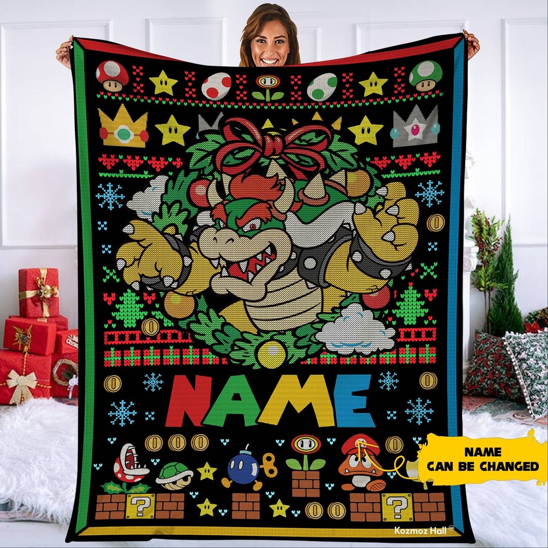 Persionalized Bowser Ugly Christmas Blanket Mario Bowser - Etsy