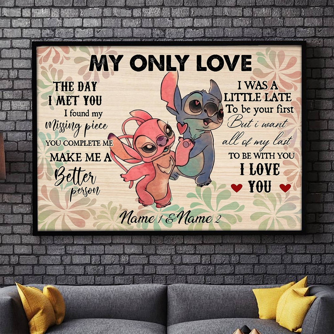 Personalize Stitch and Angel Couple Poster, Couples Christmas Poster ...
