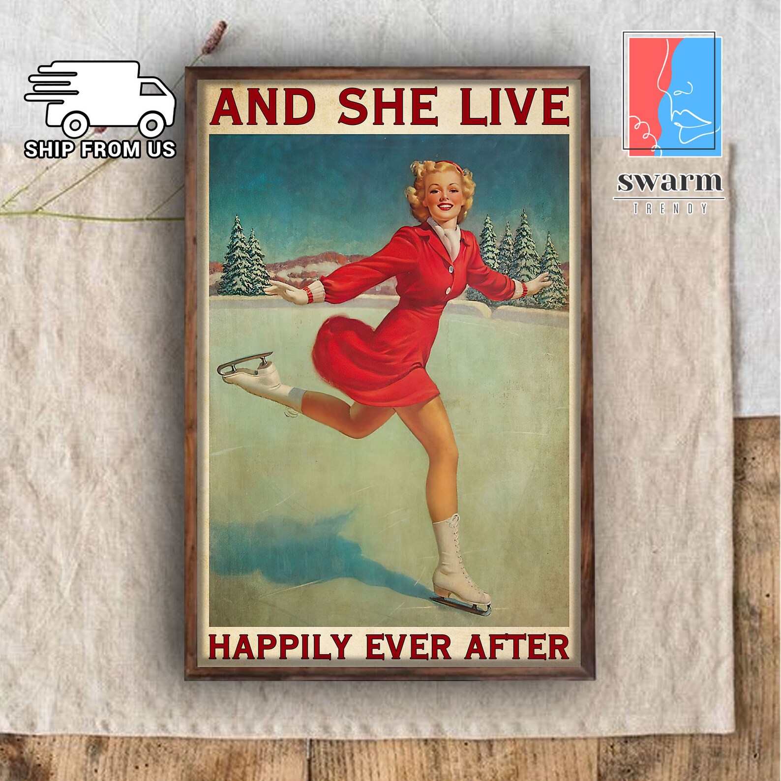 Ice Skating Figure Skating Poster And She Live Happily Ever | Etsy