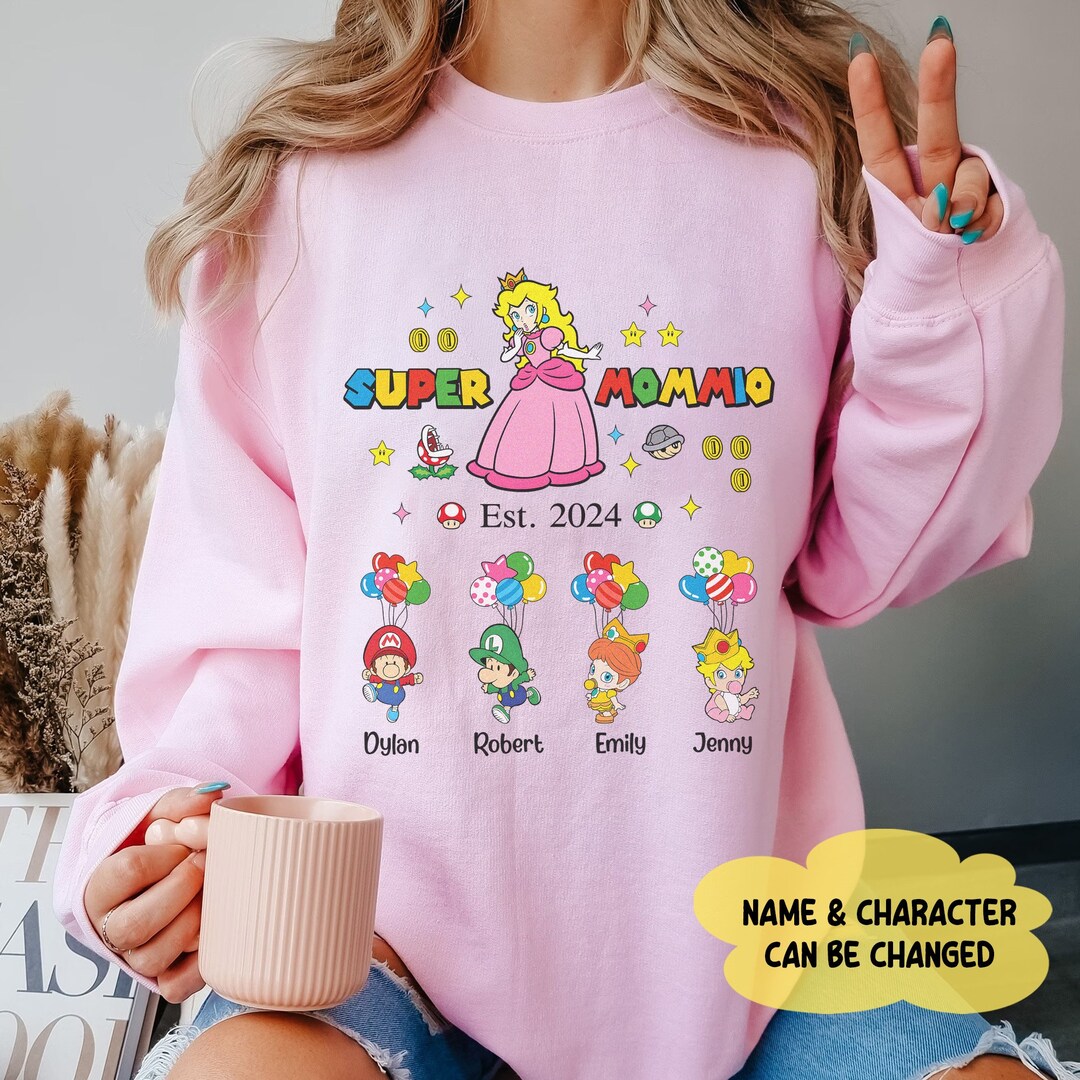 Personalized Super Mommio Shirt, Mario Princess Peach Shirt, Mario ...