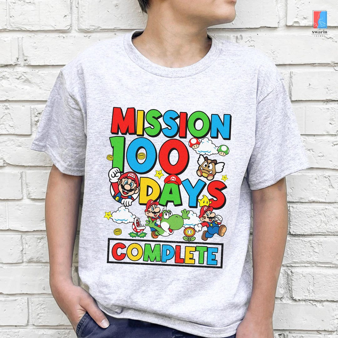 Super Mario 100 Days of School Shirt, Mario Mission 100 Days Complete ...
