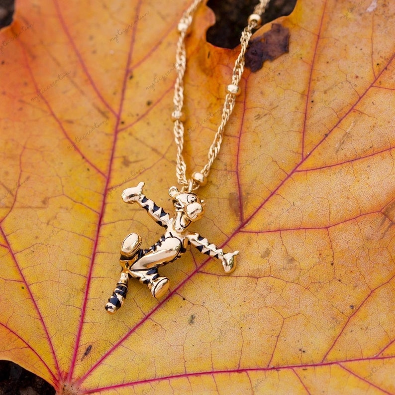 Cute Tigger Pendent Necklace / Solid 925 Silver 14K Yellow | Etsy