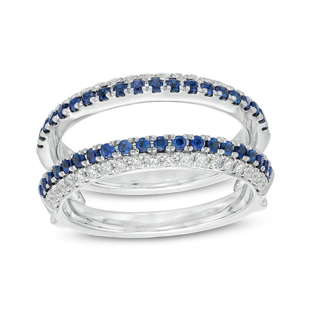 1.50 CT Sapphire & Diamond Wrap for Engagement Ring Band, 2 Row ...