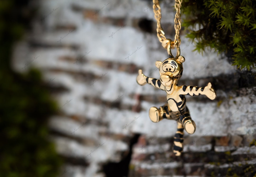 Cute Tigger Pendent Necklace / Solid 925 Silver 14K Yellow - Etsy
