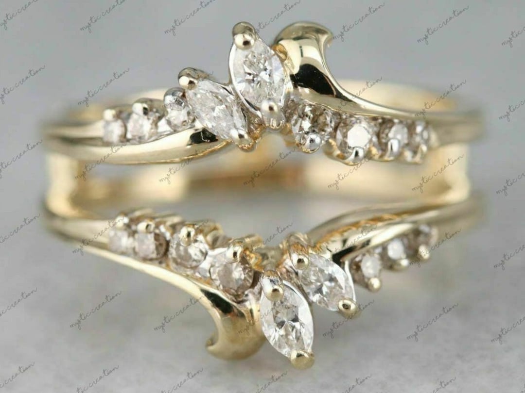 1.44 CT Marquise Cut Real Moissanite // Engagement Enhancer Wrap Band ...