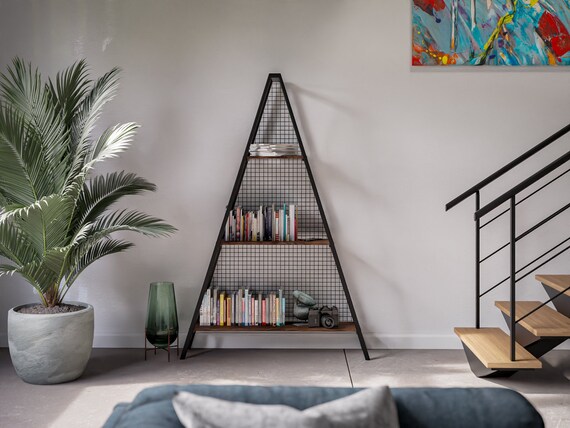 Pyramid Bookcase With Steel Wire Mesh | Etsy