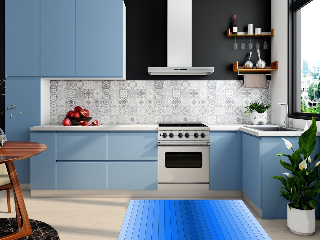 Shades of Blue Kitchen Rug Dining Room Mat Entryway Runner - Etsy