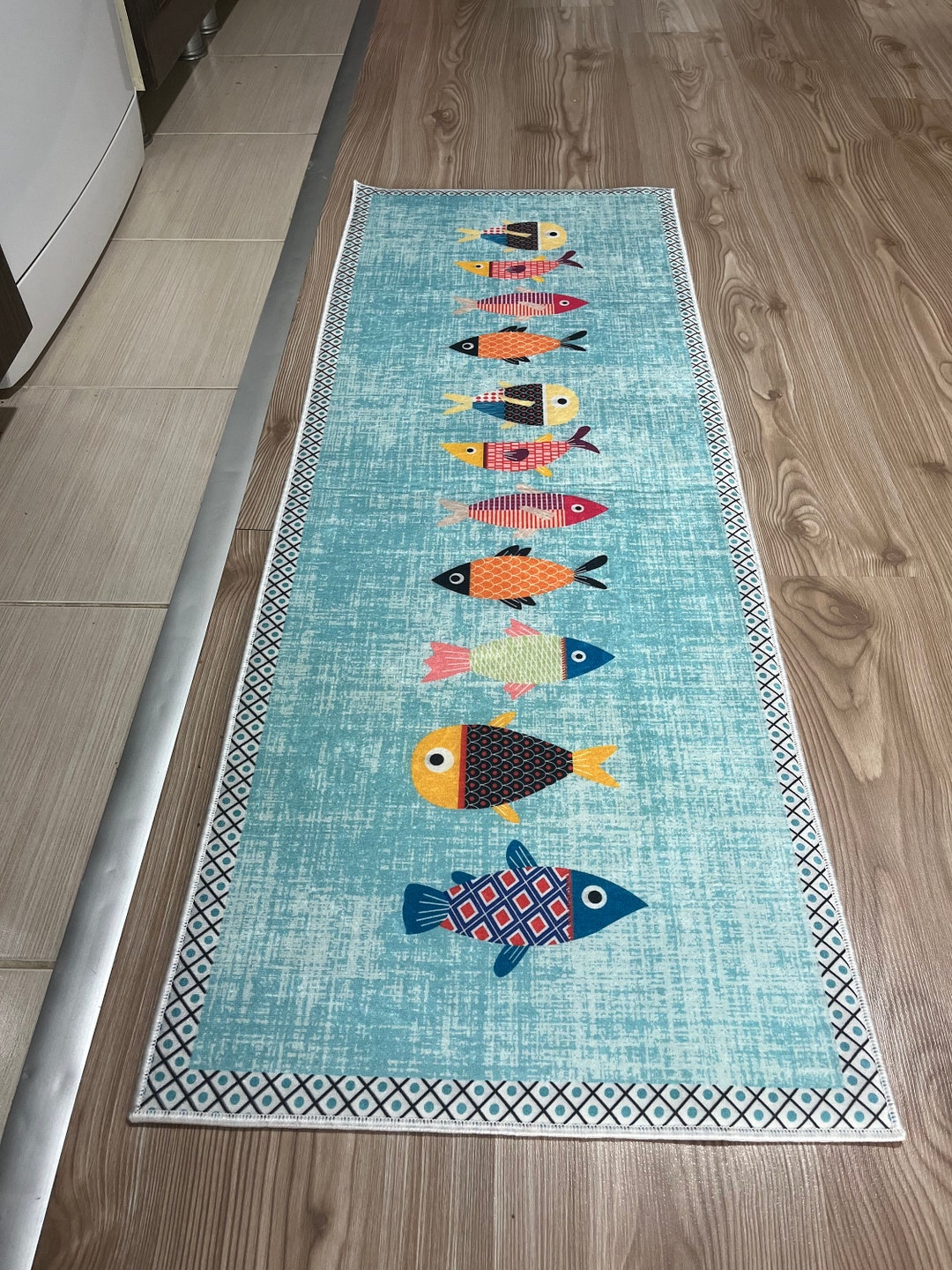 Non Slip Washable Fish Kitchen Rug Light Blue Runner Carpet Mat - Etsy