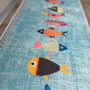 Non Slip Washable Fish Kitchen Rug Light Blue Runner Carpet Mat - Etsy