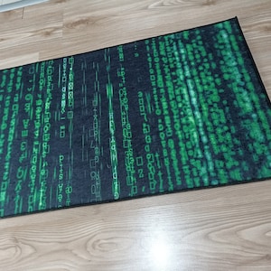 Matrix Cyrillic Alphabet Code Rain Rug Game Room Decor Non Slip Area ...
