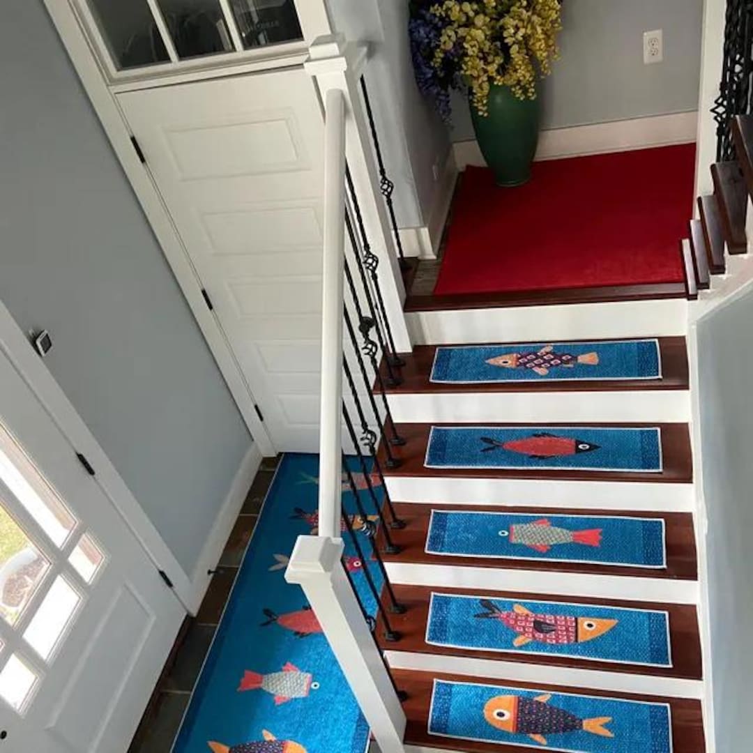 Non-slip Blue Fish Stairs Rug Steps Mat Non Skid Carpet Turquoise - Etsy