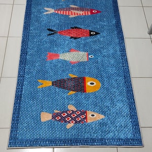 Non Slip Washable Fish Blue Kitchen Rug Runner Carpet Mat - Etsy