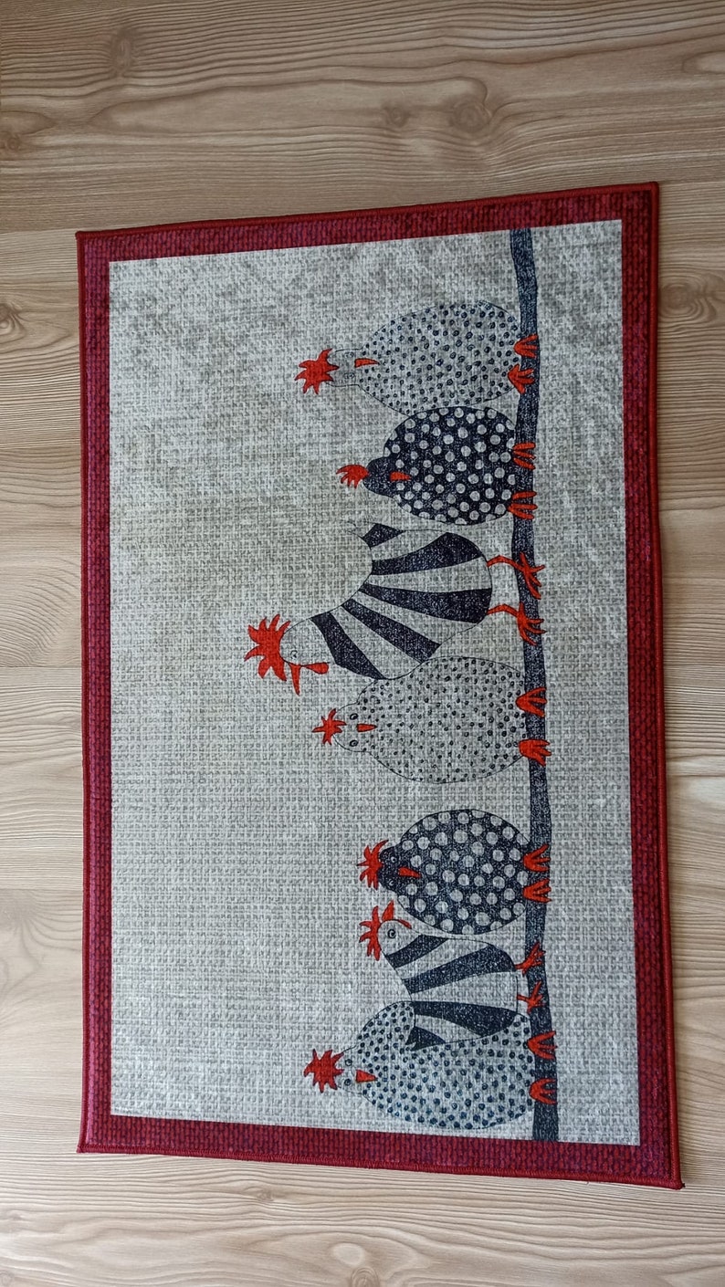 Red Framed Chicken Kitchen Rug Dining Room Runner Non-slip Machine ...