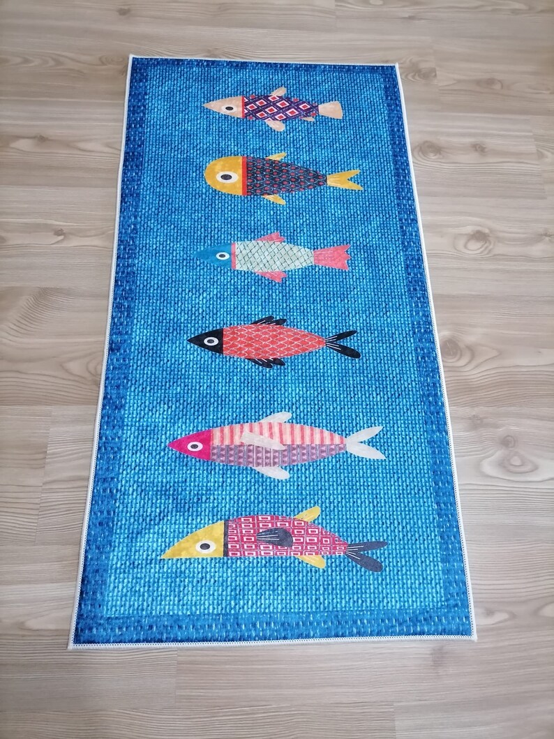 Non Slip Washable Fish Blue Kitchen Rug Runner Carpet Mat - Etsy