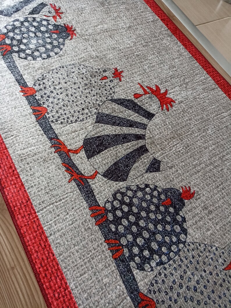 Red Framed Chicken Kitchen Rug Dining Room Runner Non-slip - Etsy