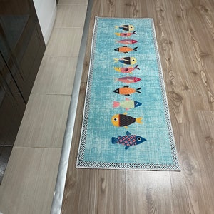 Non Slip Washable Fish Kitchen Rug Light Blue Runner Carpet Mat - Etsy
