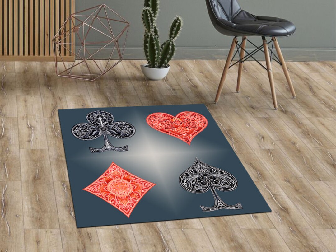 Playing Cards Symbols Area Rug, Poker Game Lover Gift Room Decor Floor ...