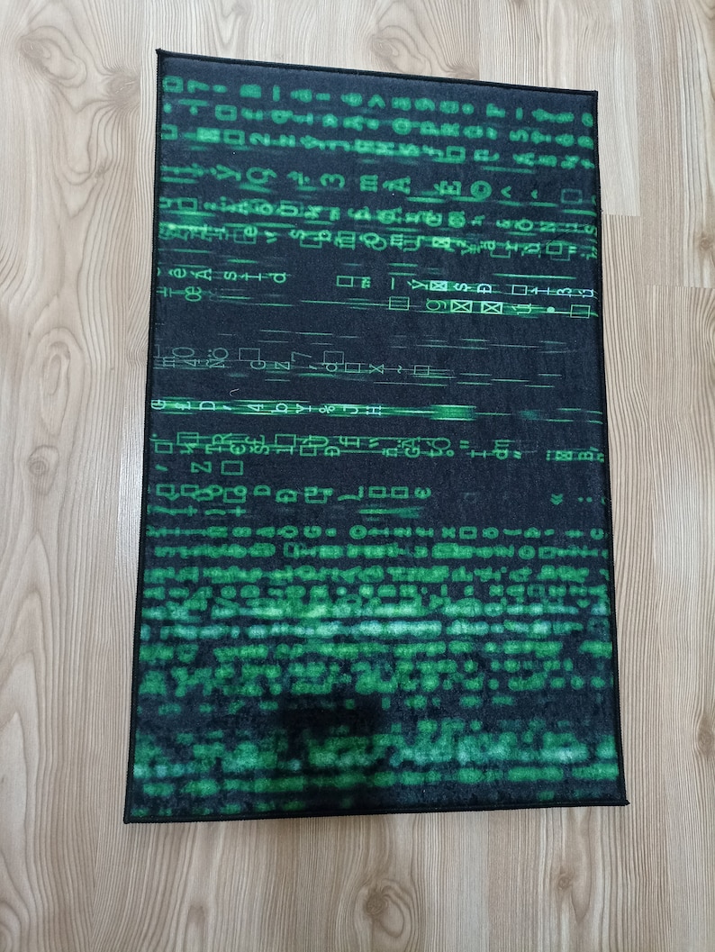 Matrix Cyrillic Alphabet Code Rain Rug Game Room Decor Non Slip Area ...