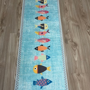 Non Slip Washable Fish Kitchen Rug Light Blue Runner Carpet Mat - Etsy