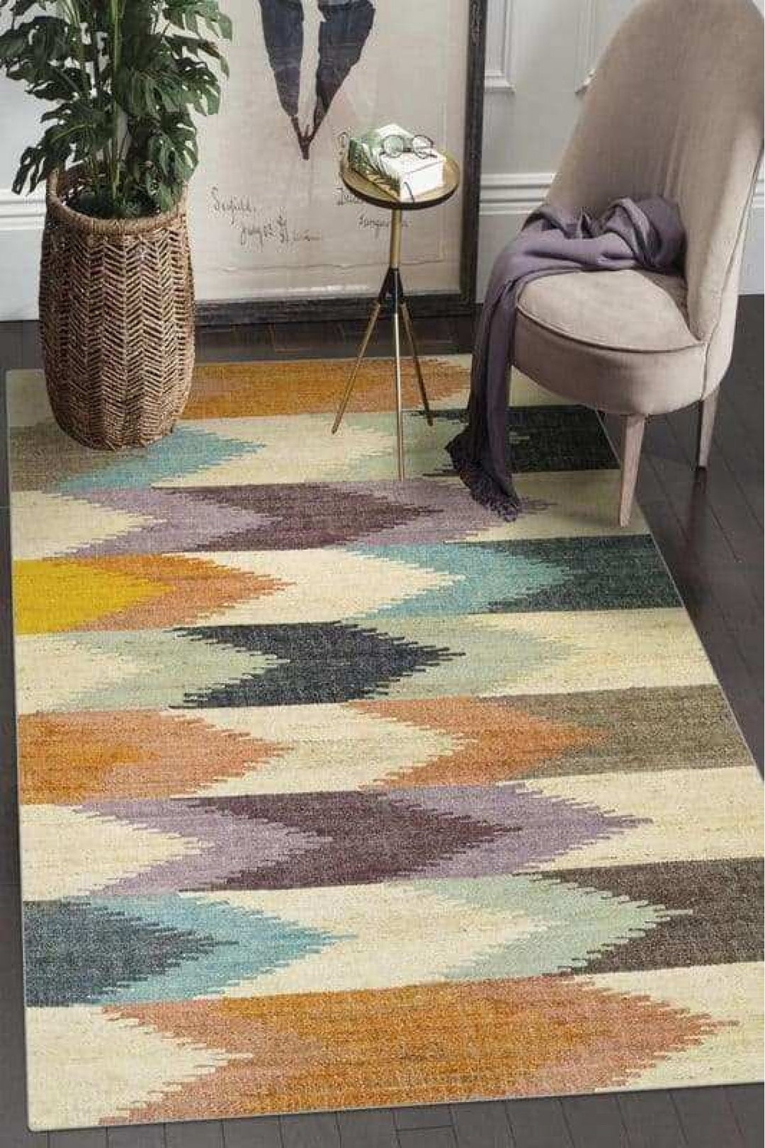Retro Area Rug Living Room Decor Non Slip Colourful Floor Mat, Carpet ...
