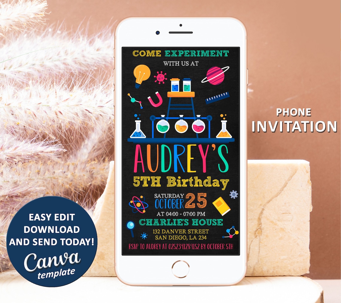 Editable Science Party Invitation, Science Birthday Electronic Invite ...