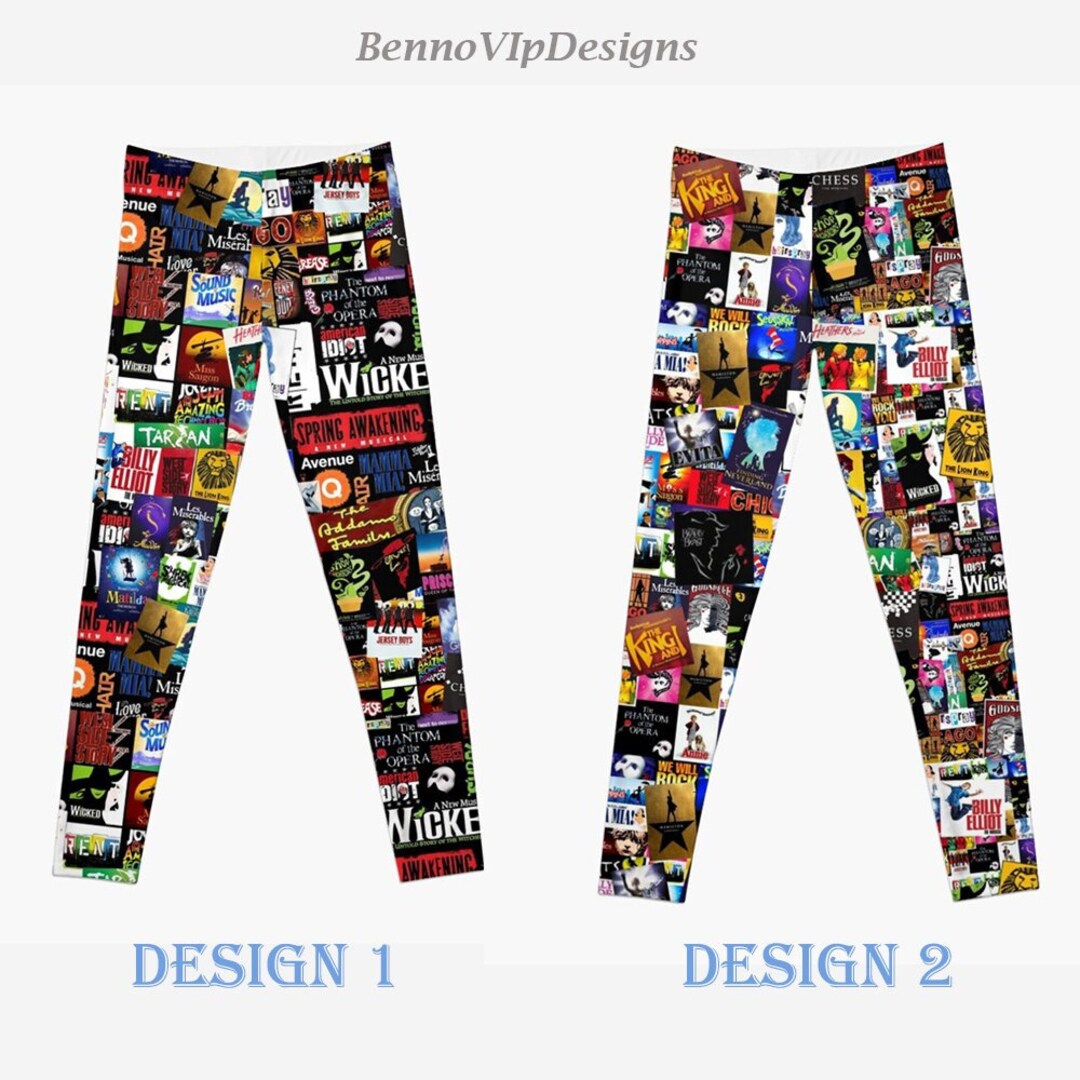 Retro Musicals Collage Leggings for Women Girls, Broadway Musical ...