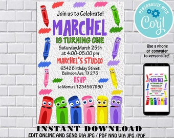 Color Crew Birthday Invite - Etsy