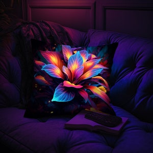 Floral Fantasy Neon Glowing UV Active Pillow Case | Psychedelic Cushion ...