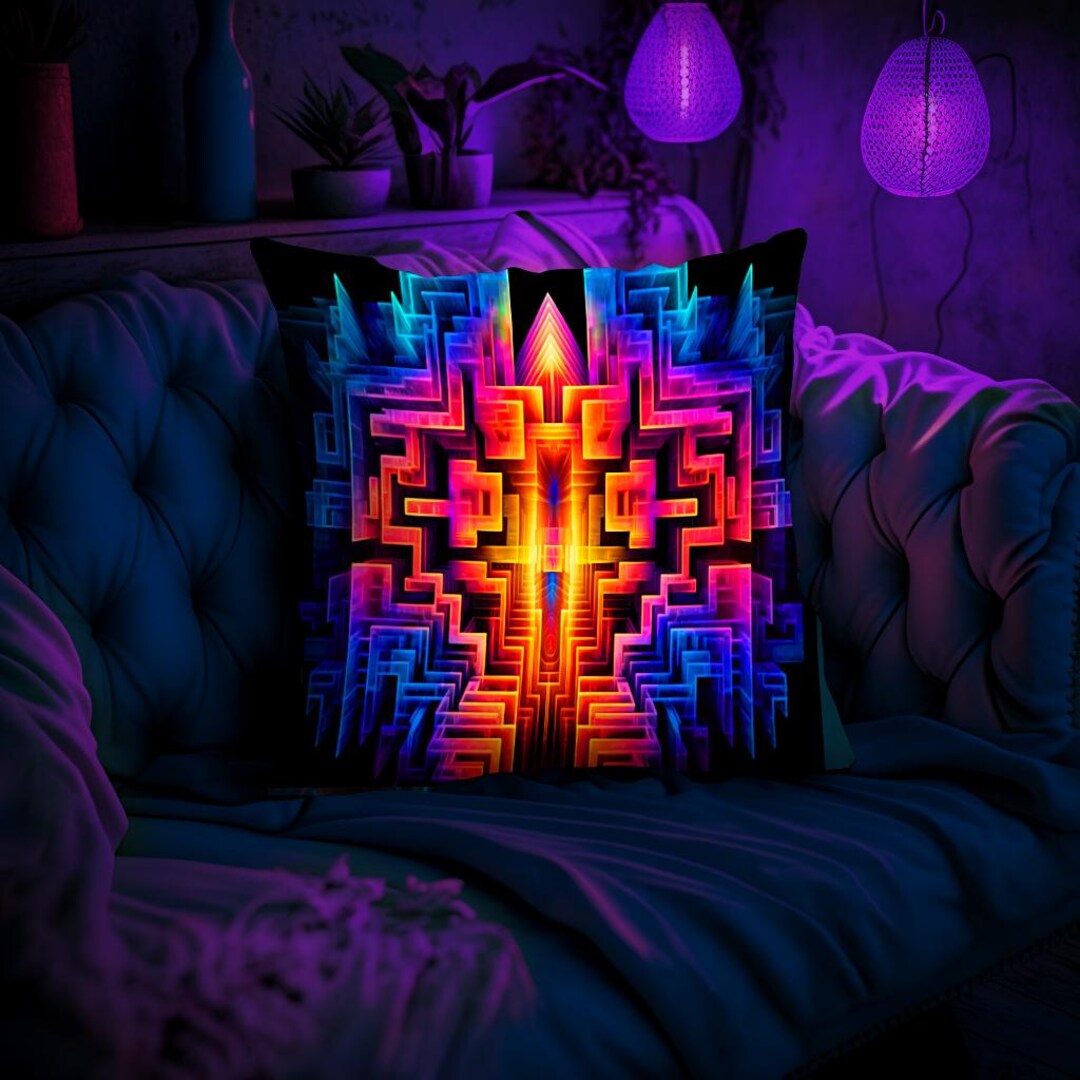 UV Reactive Psychedelic Pillow Case: Neon Labyrinth Cushion - Etsy