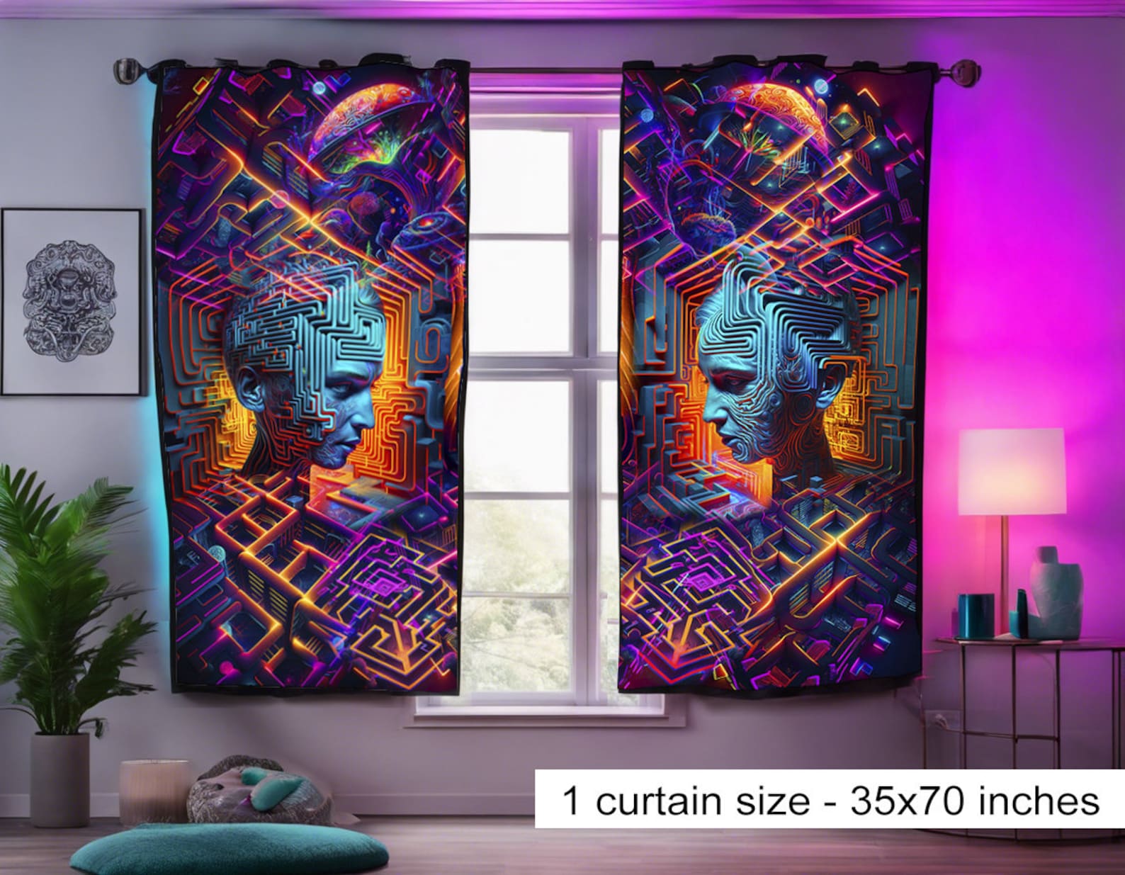 UV Reactive Psychedelic Curtain: Blacklight Labyrinth Window Decor - Etsy