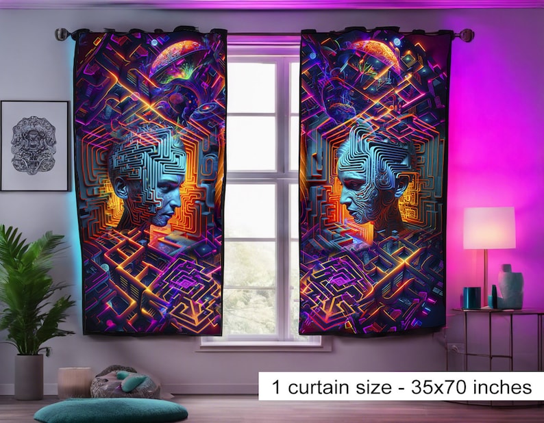 UV Reactive Psychedelic Curtain: Blacklight Labyrinth Window Decor - Etsy