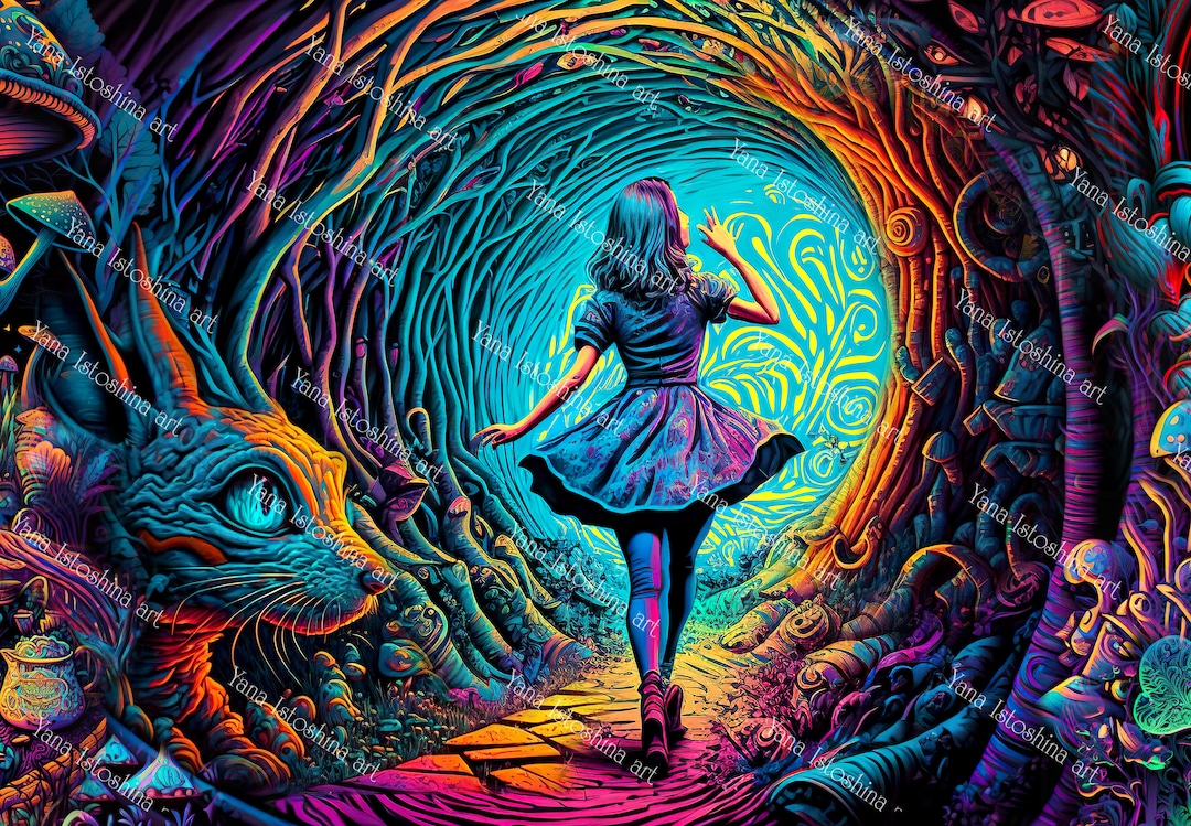 Alice in Wonderland Psychedelic UV Tapestry | Party Festival Neon Decor ...