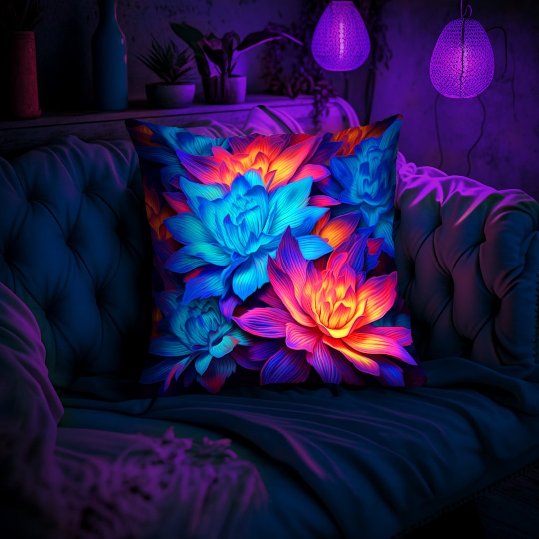 Neon Glowing UV Active Pillow Case | Psychedelic Cushion | Boho Cushion ...