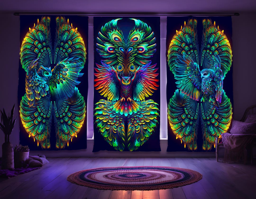 UV Reactive Owl Curtain: Psychedelic Blacklight Window Decor - Etsy