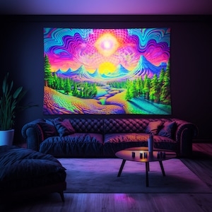 Psychedelic UV Reactive Tapestry With Vivid Sunset/sunrise in the ...