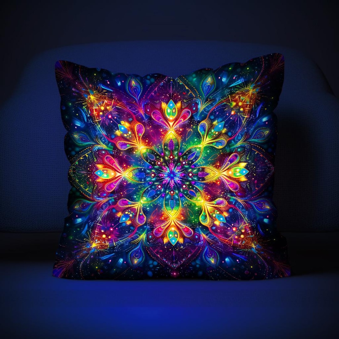 UV Reactive Mandala Pillow Case: Psychedelic Neon Cushion - Etsy