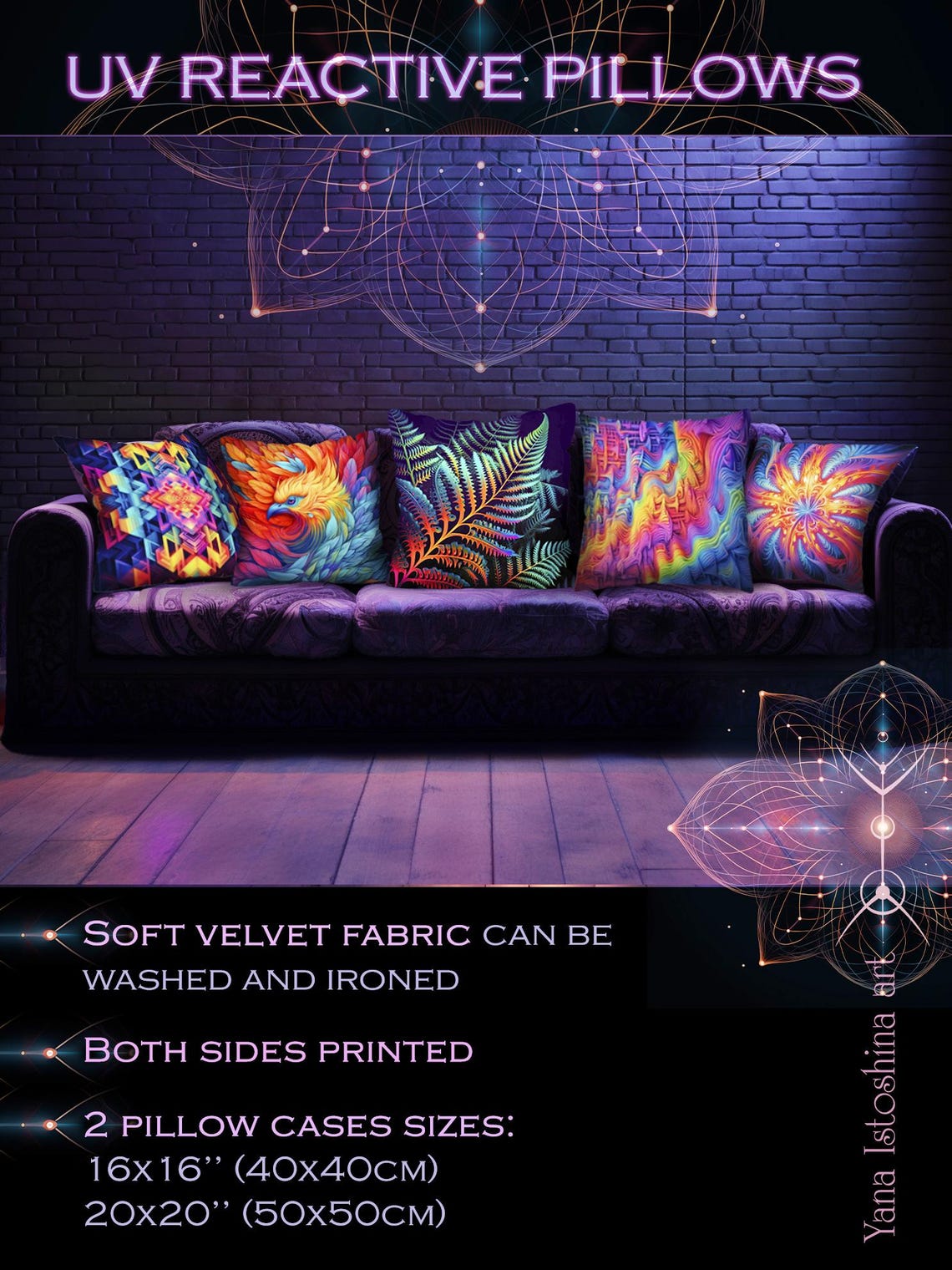 UV Reactive Mandala Pillow Case: Psychedelic Neon Cushion - Etsy