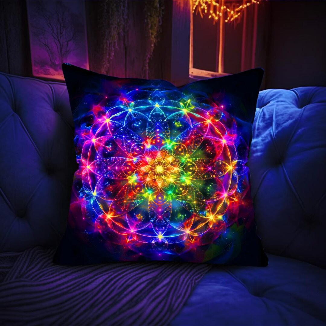 UV Reactive Mandala Pillow Case: Psychedelic Neon Cushion - Etsy