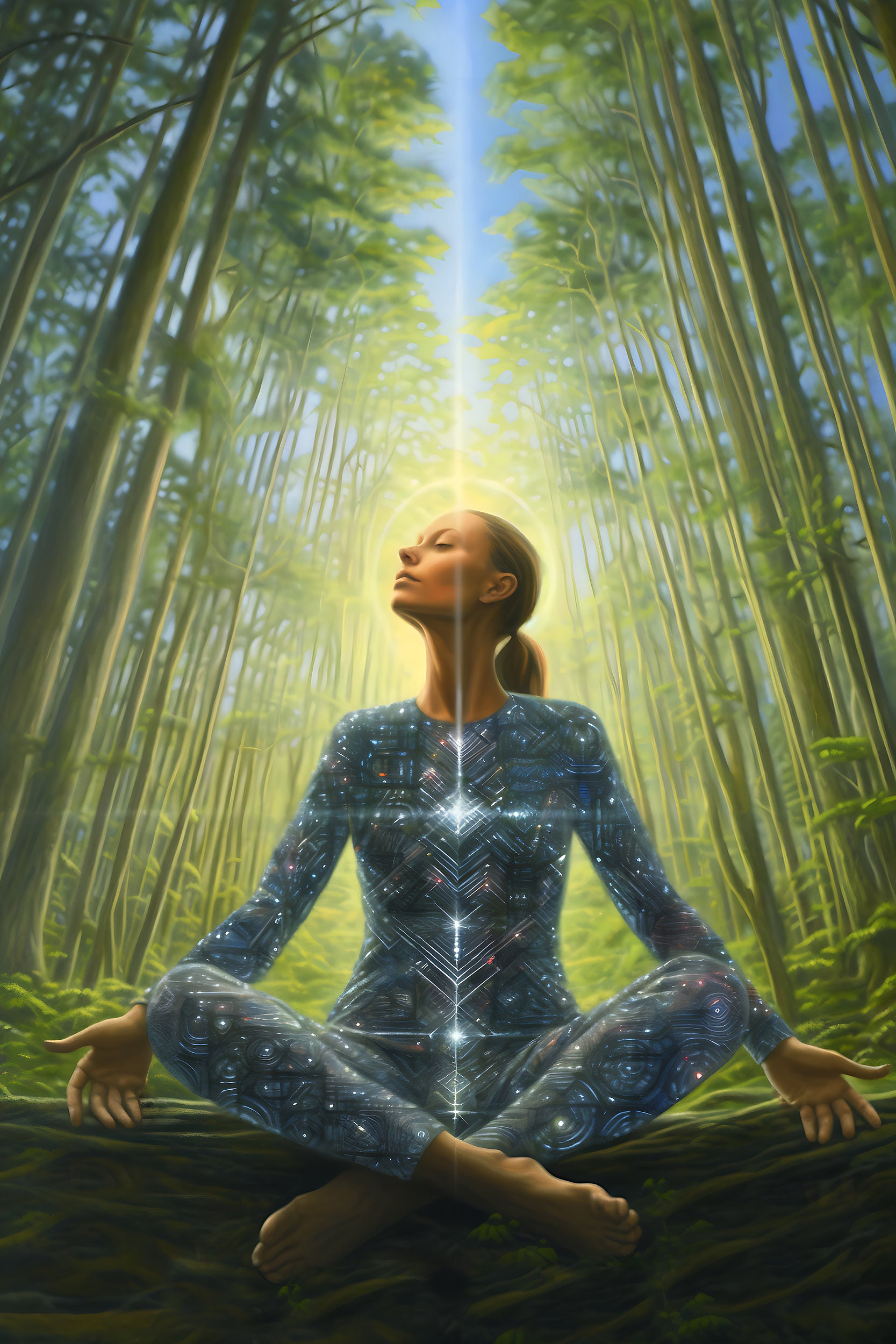 Woman Relaxing in the Forest Canvas Art Print | Nature Bath | Yoga ...