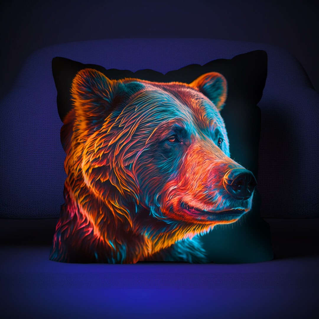Psychedelic Bear Pillow Case: UV Reactive Neon Cushion - Etsy