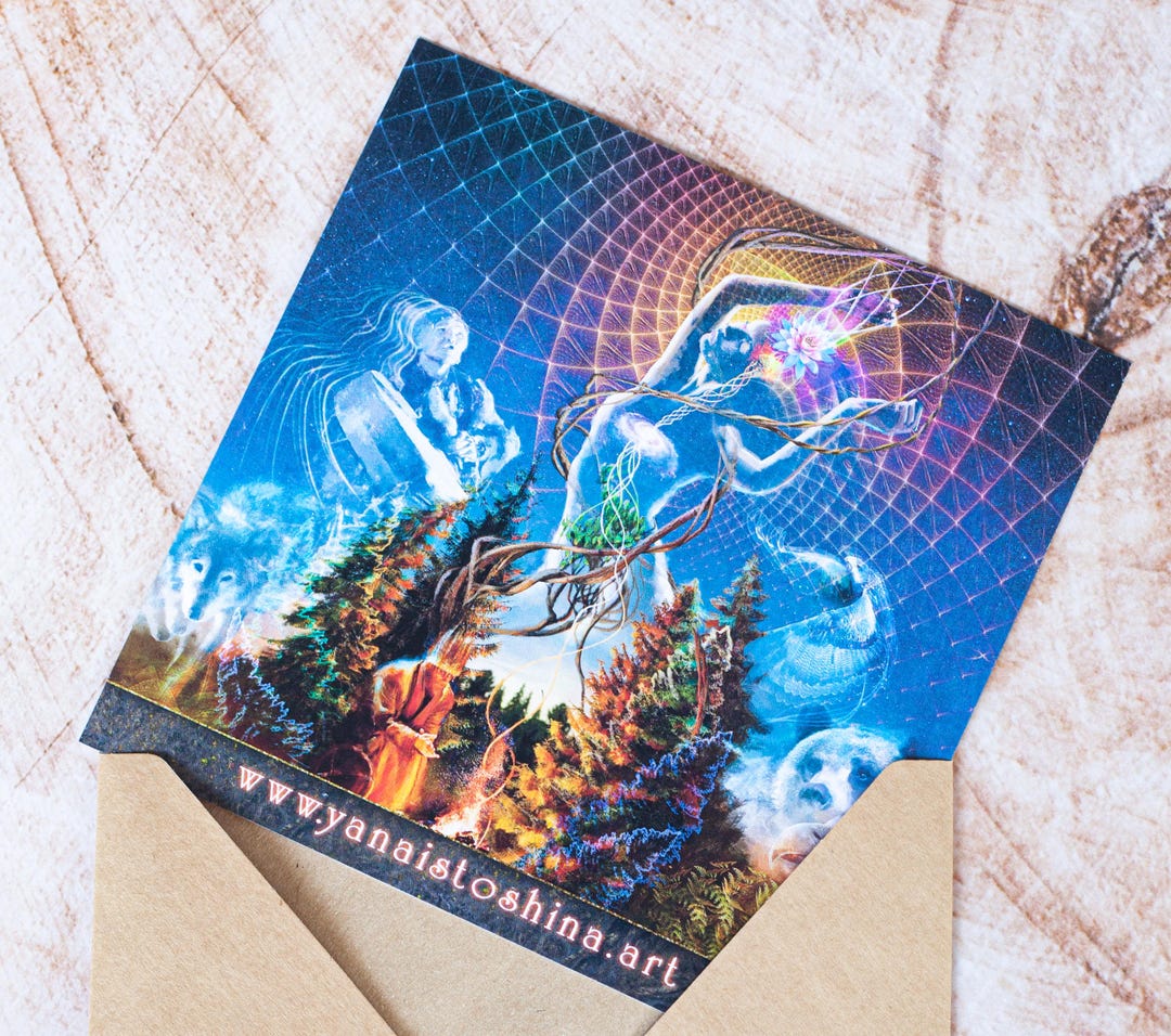 Shamanic Greeting Card: Sacred Feminine Art Print With Animal Spirits ...