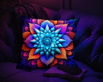 Neon Glowing UV Active Pillow Case Psychedelic Cushion Boho Cushion ...
