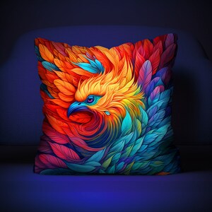Psychedelic Phoenix Cushion: UV Reactive Neon Velvet Pillow - Etsy