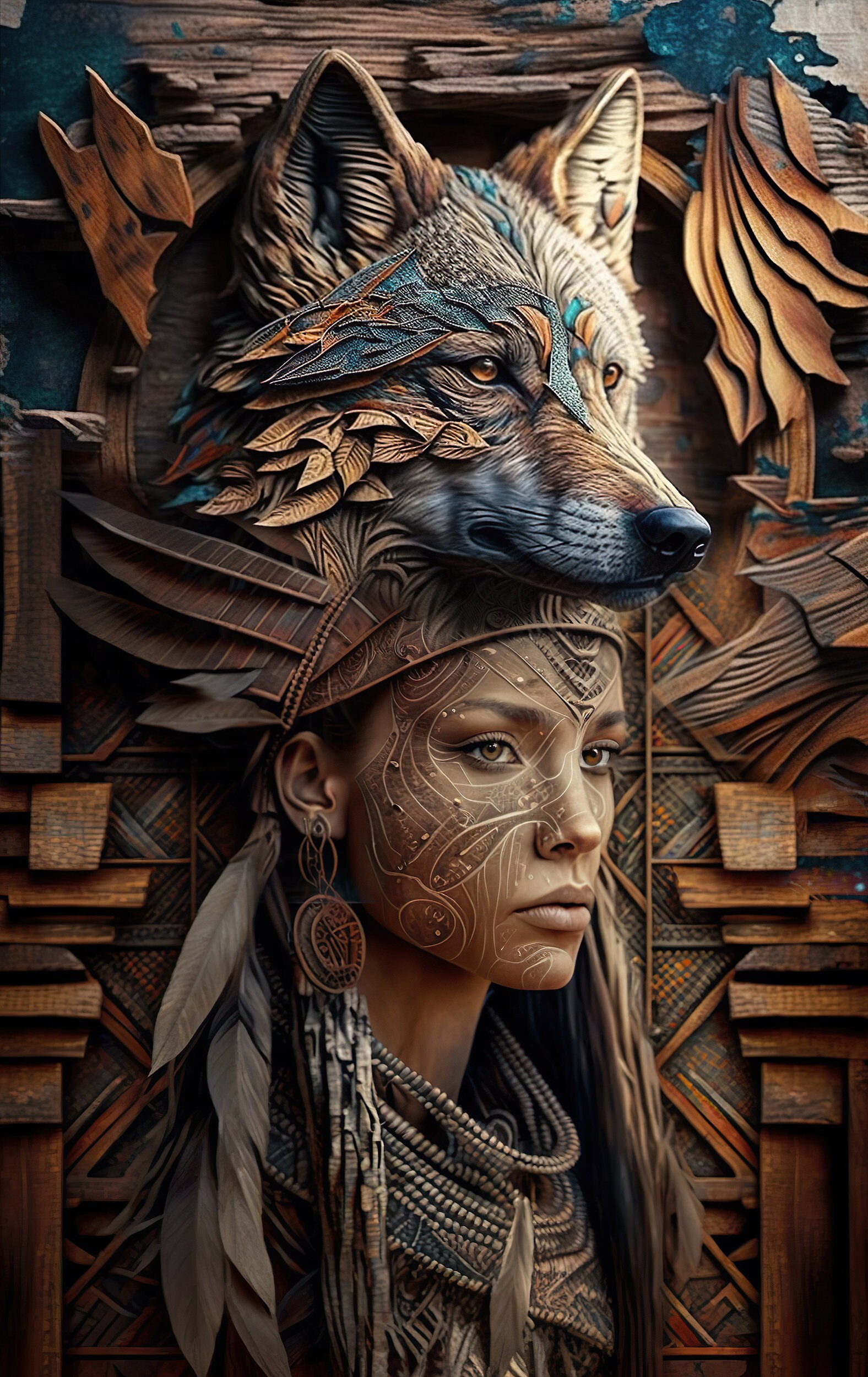 Wolf and Woman Shamanic Art Greeting Card: Totem Spirit Mini Print - Etsy