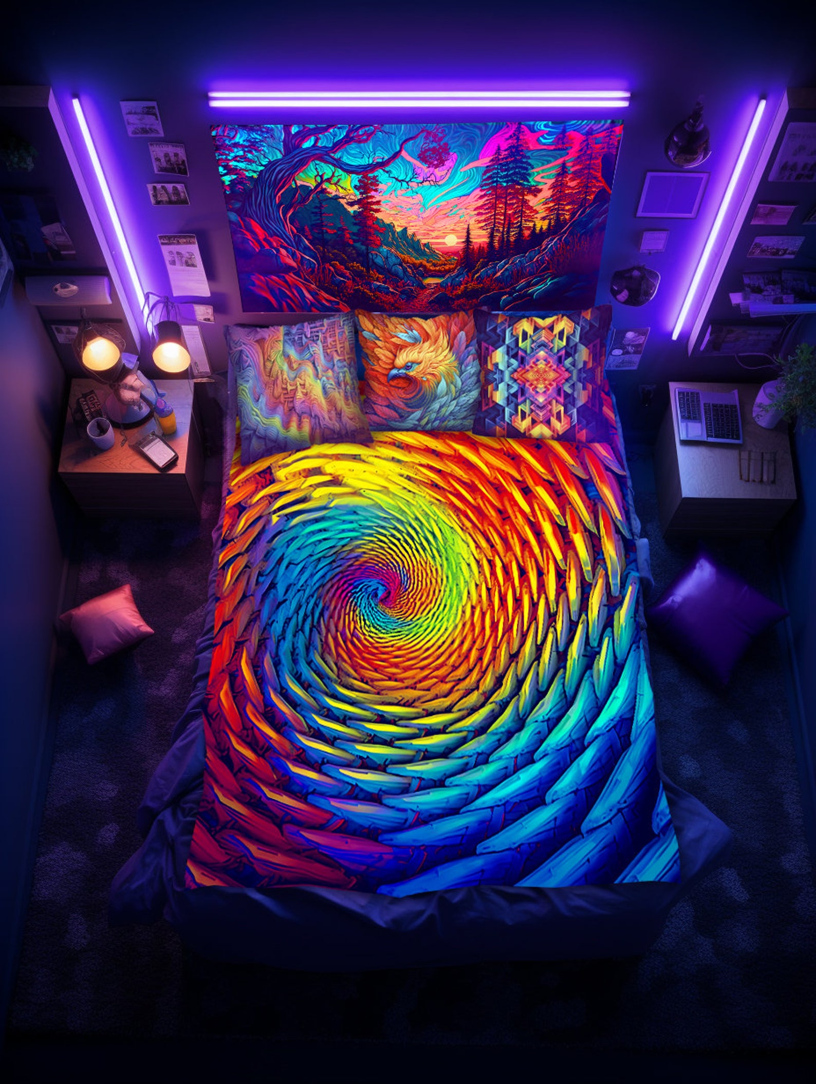 Rainbow Spiral Tunnel Fractal Psychedelic UV Reactive Blanket ...
