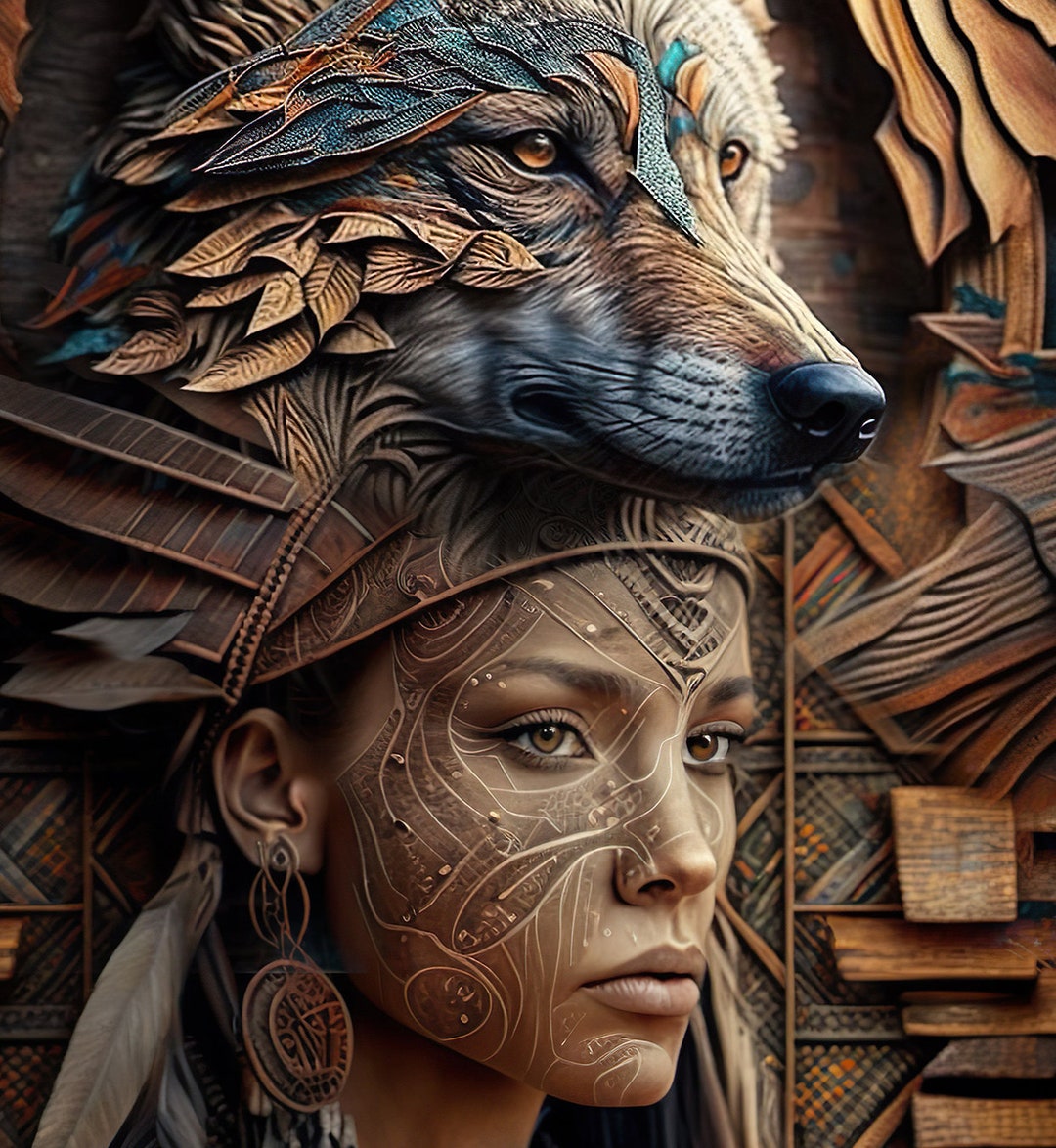 Wolf and Woman Shamanic Art Greeting Card: Totem Spirit Mini Print - Etsy